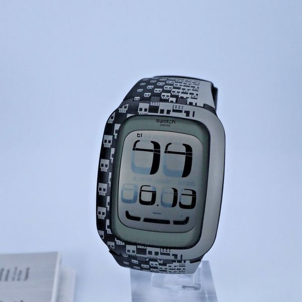 NEW Swatch Touch SKULL SURB101 Black Dial Black and Gray Skull Silicone ...