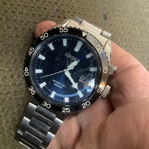 seiko mens diver watch kinetic 5M82-0AG0 needs capacitor to run glass ...