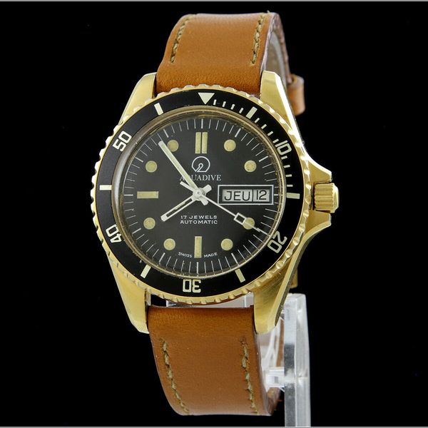 Vintage AQUADIVE Diver Automatic Watch, Rare Gold Plated Monnin Case ...