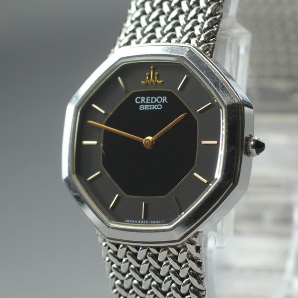 Exc+5 Seiko Credor 8420-5660 Black Dial Steel Octagon Quartz Womens ...