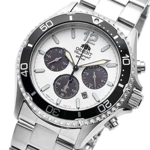ORIENT Mako RN-TX0203S Chronograph Solar Watch Panda Dial White Black ...