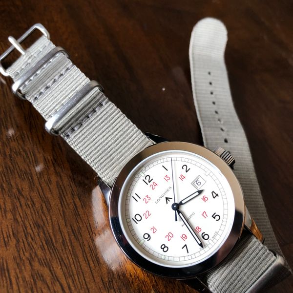 Longines COSD Heritage Paratrooper reissue Cream Dial / Green Nato Full ...