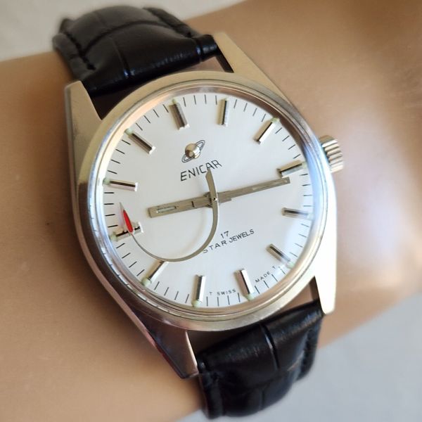 Vintage ENICAR men's manual winding watch Custom rocket second hand ...