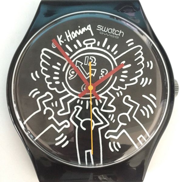 Swatch Watch Maxi Wall GZ104 Blanc Sur Noir by Keith Haring ...