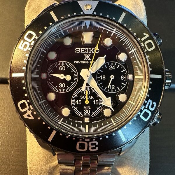 seiko prospex solar powered air diver pro watch w/stainless steel band ...