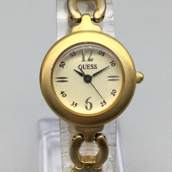 Vintage Guess Watch Women Gold Tone Round 1996 23mm New Battery 6.75 ...