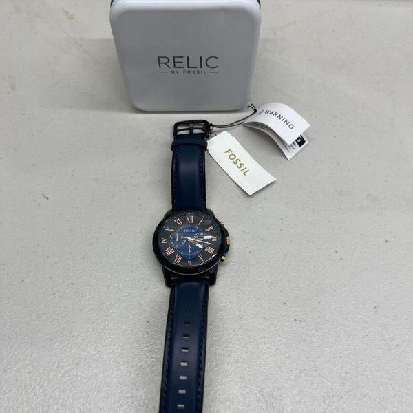 Fossil Grant Chronograph Black and Blue Dial Blue Leather FS5061 Men's ...