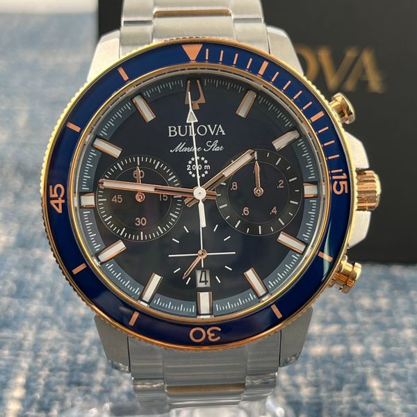 Bulova Marine Star 98B301 Blue Dial Stainless Steel Quartz Men's Watch ...