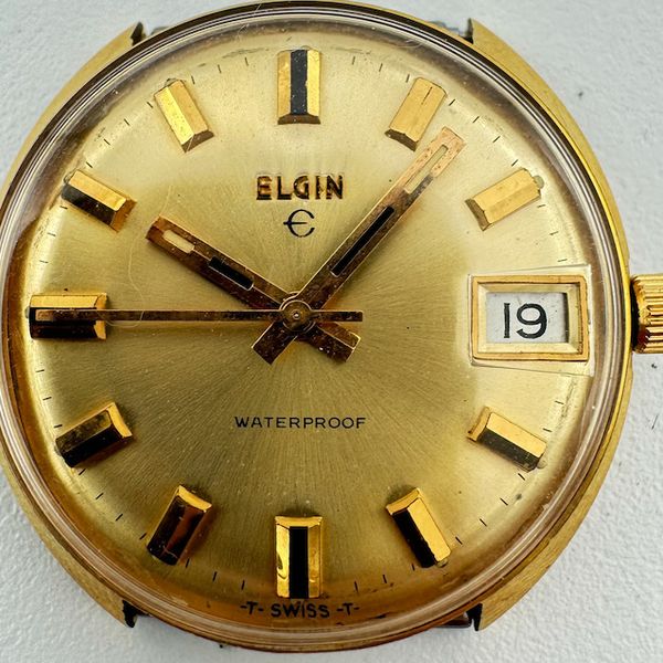 Vintage 34mm Elgin Men's Mechanical Wristwatch Swiss Gold Tone for ...