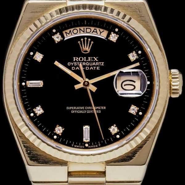 Oyster Quartz Yellow Gold Rolex Watch 19018 Factory black diamond dial ...