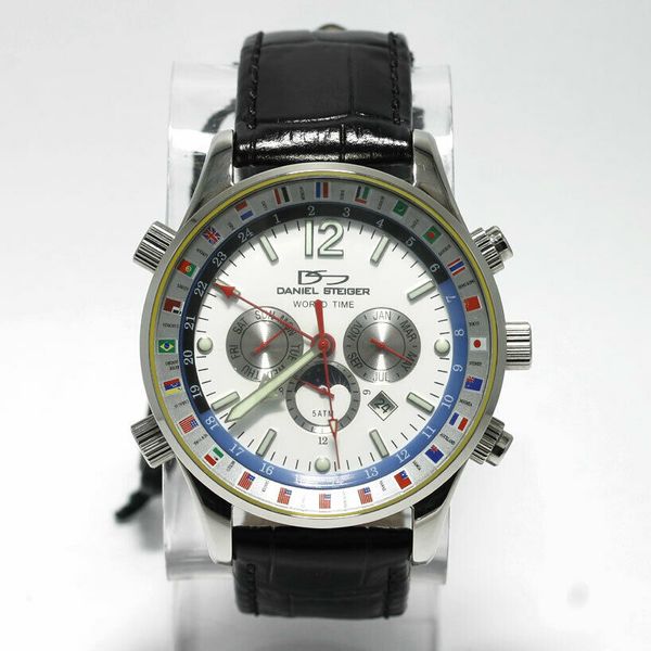 New Daniel Steiger World Time mens watch #DS1884 steel automatic 44MM ...