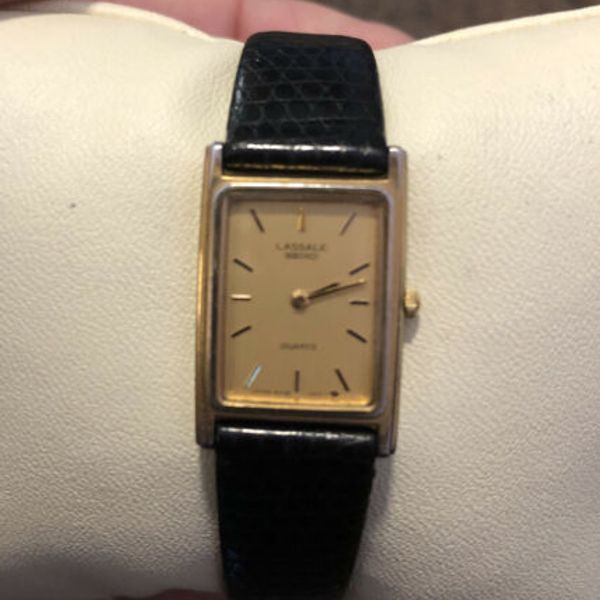 Women's Seiko Lassale Quartz Tank Watch Gold Leather Band 8420-6429 Ret $175 | WatchCharts ...
