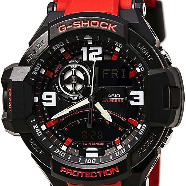 CASIO G-SHOCK Aviation Black Dial Red Resin Quartz Men's Watch GA1000 ...