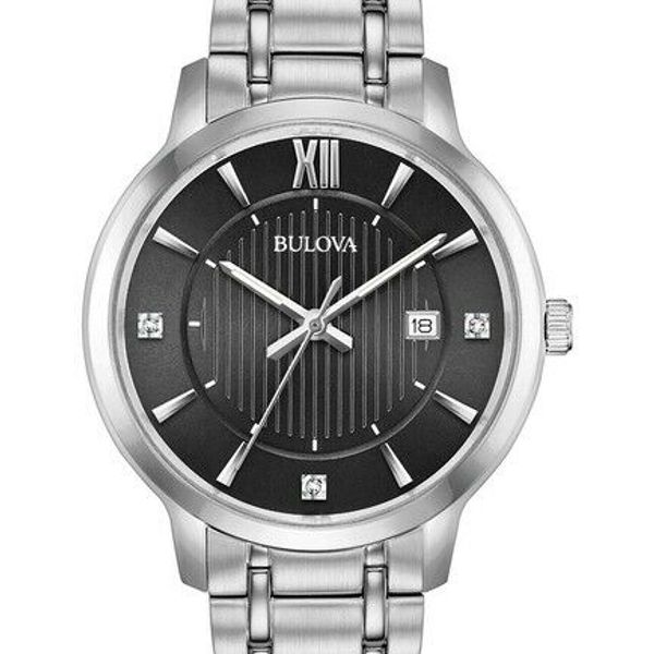 Bulova Men's Quartz Diamond Accent Markers Black Dial 40mm Watch 96D141 ...