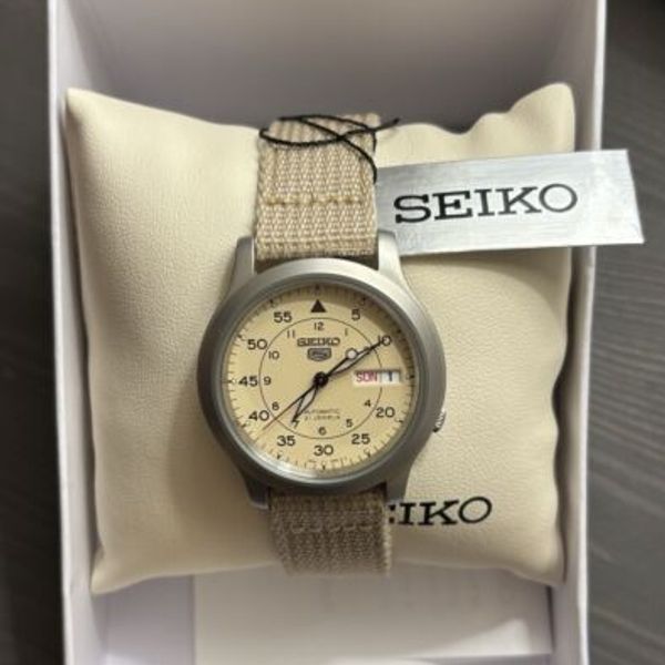 Seiko 5 Beige Dial Beige Canvas Men's Watch SNK803 | WatchCharts ...