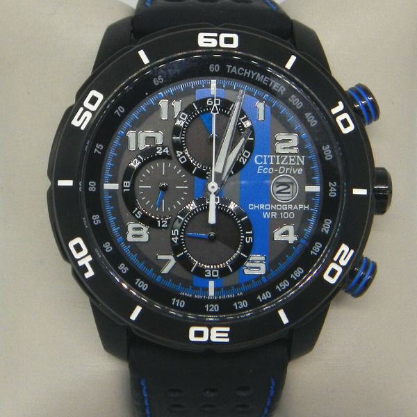 CITIZEN PRIMO BLACK & BLUE CHRONOGRAPH 45MM ECO-DRIVE WATCH CA0467-03E ...