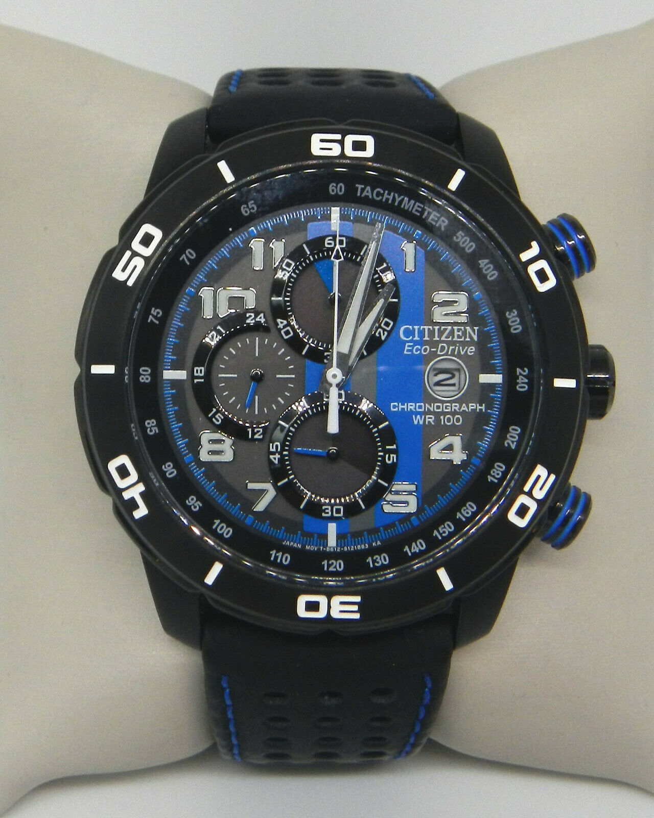 CITIZEN PRIMO BLACK & BLUE CHRONOGRAPH 45MM ECO-DRIVE WATCH CA0467-03E ...