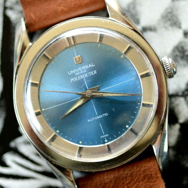 RARE Vintage Universal Geneve Polerouter Watch Stunning Blue Dial ...