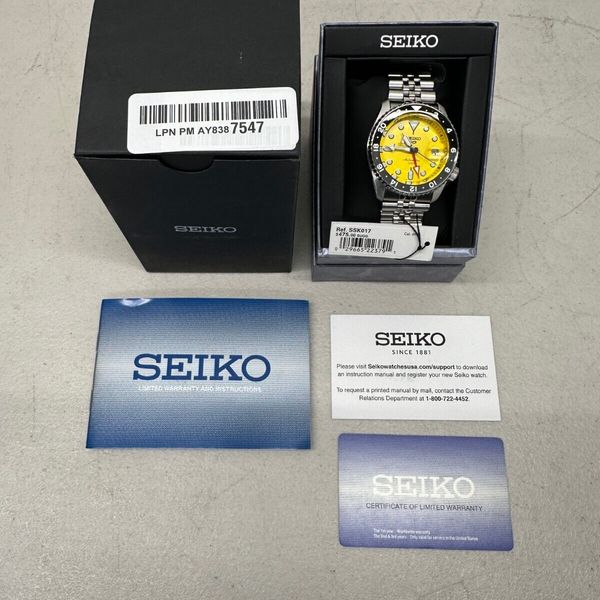 Seiko 5 Sports SSK017K1 42mm Yellow Dial GMT Cyclops Automatic Watch ...