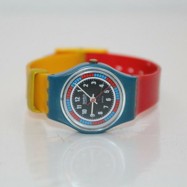 SWATCH QUARTZ SWISS 547 755 VINTAGE WRIST WATCH 1980's RED BLUE YELLOW ...