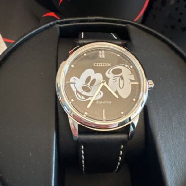 Citizen Eco-Drive Mickey Mouse 40mm Stainless Steel, Black Leather Band ...