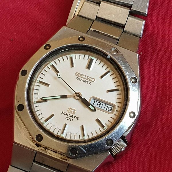 VERY RARE SEIKO SPORTS 100 7546-703B,SCREWING CROWN,ALL STAINLESS STEEL ...