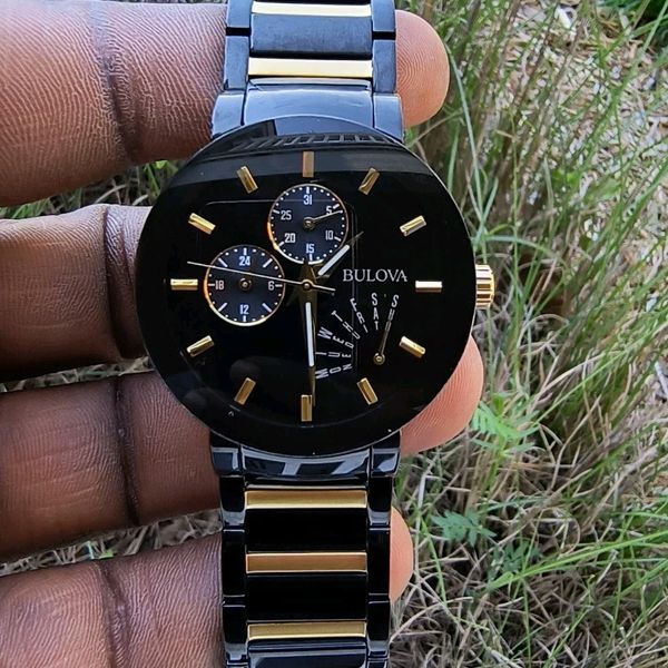 BULOVA Modern Black Dial Two-tone Stainless Steel Bracelet Men's Watch ...