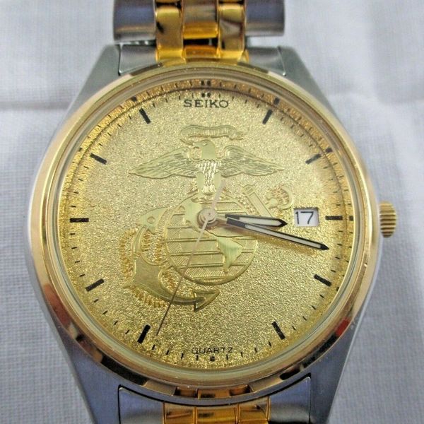 Vintage Seiko Men's Wrist Watch USMC U.S. Marine Corps Silver & Gold ...