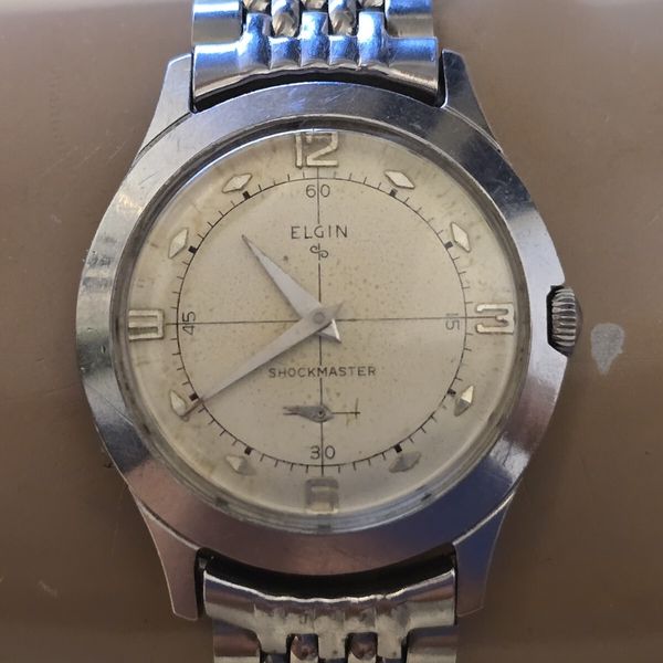 Vintage Elgin Shockmaster Stainless Steel Manual Wind Men's Watch ...
