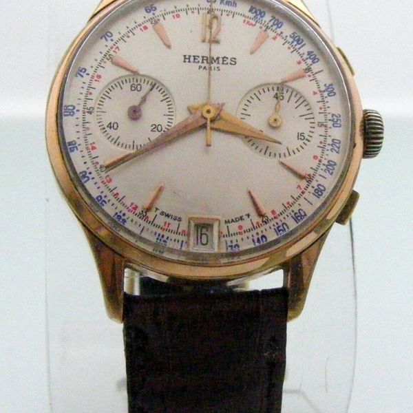 Vintage Landeron chronograph signed Hermes running and keeping time ...