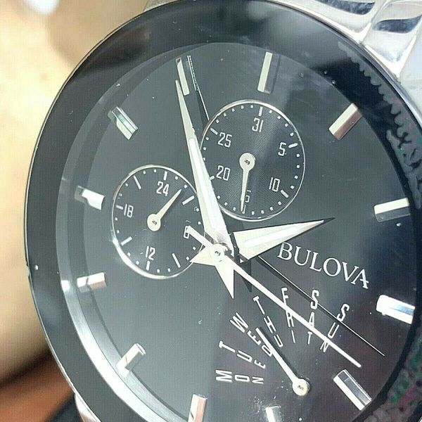 Bulova Men's Watch 96C105 Black Dial Silver Stainless Steel Quartz 40mm ...
