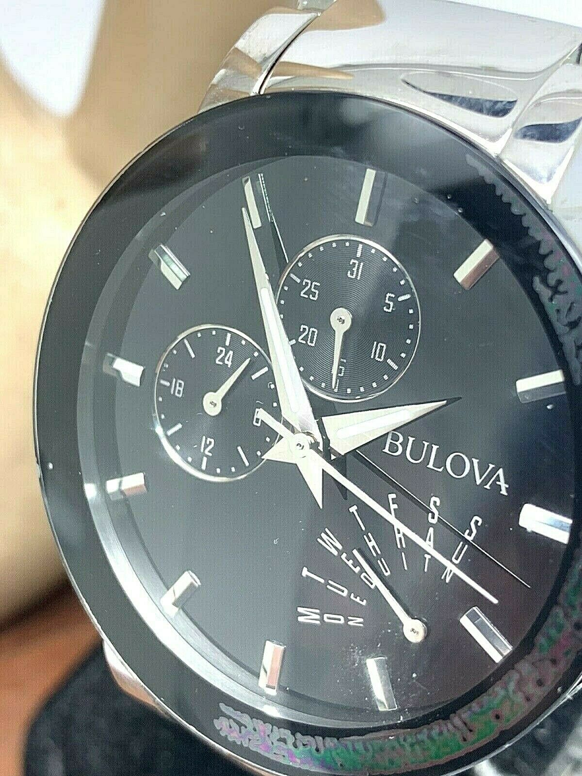 Bulova Men's Watch 96C105 Black Dial Silver Stainless Steel Quartz 40mm ...