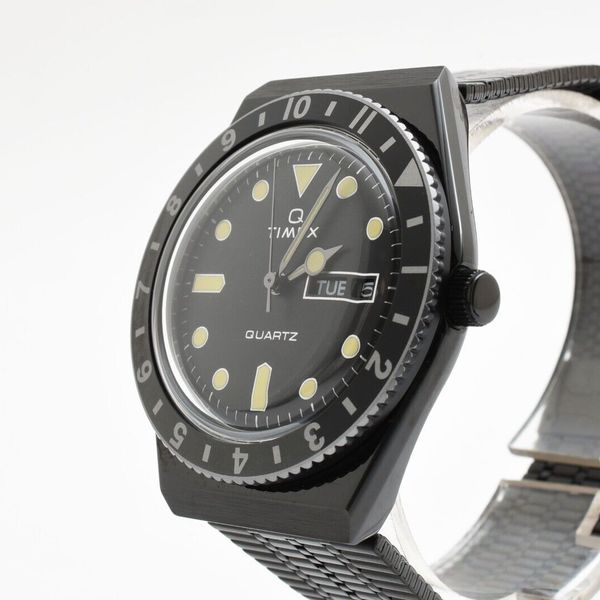 Timex Men's Watch Q Day-Date Black Stainless Steel Bracelet Quartz ...
