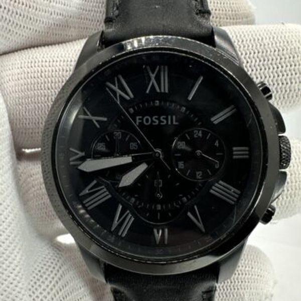Fossil Grant Men's 44mm Triple Black Leather Chronograph Watch FS5132 ...