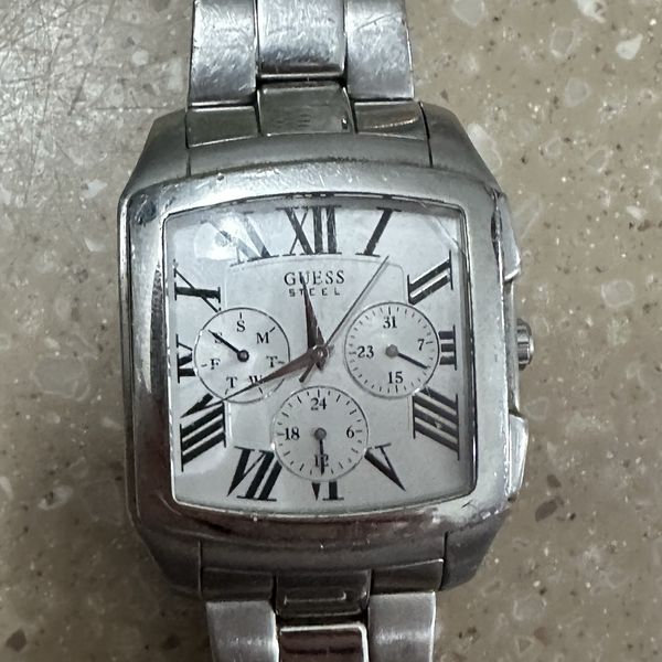 Menâ s Vintage Guess Watch Wristwatch Used Square Face Date See Details ...