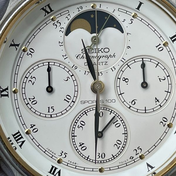 SEIKO Chronograph Quartz Sports 100 Moonphase 7A48-7000 - November 1984 ...