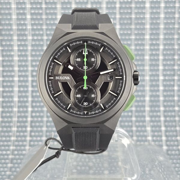 Bulova Maquina Men's Quartz Chronograph Calendar Black Green Watch 46MM ...