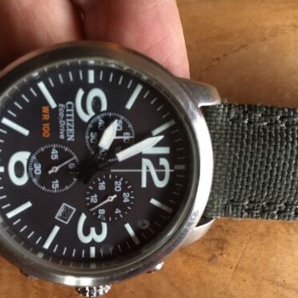 Citizen Eco-Drive Chronograph "H500 5078814" Military Canvas Band Men's ...