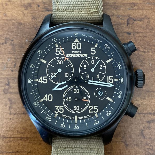 Timex Expedition Indiglo WR 100m Mens Chronograph Watch Black Tan ...
