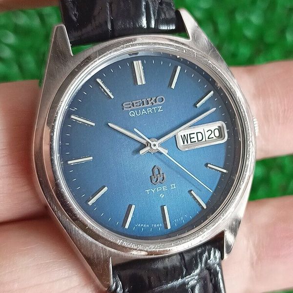 NICE VINTAGE SEIKO QUARTZ TYPE II 7546-7100 RARE BLUE DIAL JDM MEN'S ...