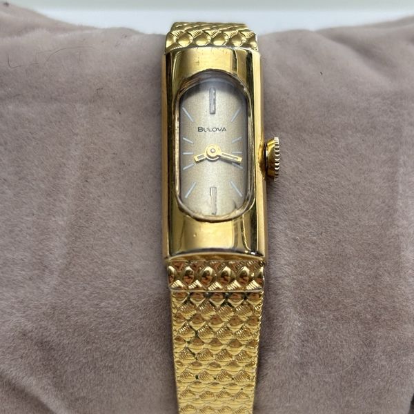 Vintage Bulova Gold Tone Ladies Wristwatch Watch Pill Band Small N3 ...