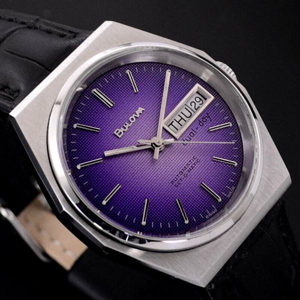 Vintage Bulova Dual-Day Automatic Purple Dial Day&Date Men's Watch Rare ...