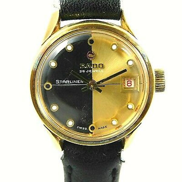 RADO STARLINER AUTOMATIC WOMEN'S GOLD BLACK VINTAGE WATCH SWISS ...