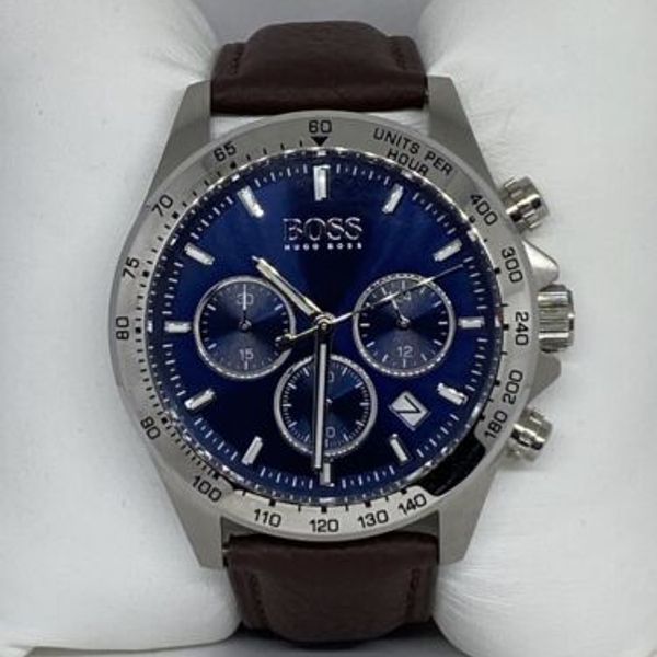 Hugo Boss HB.375.1.14.3370 Men Brown Leather Analog Blue Dial Quartz ...