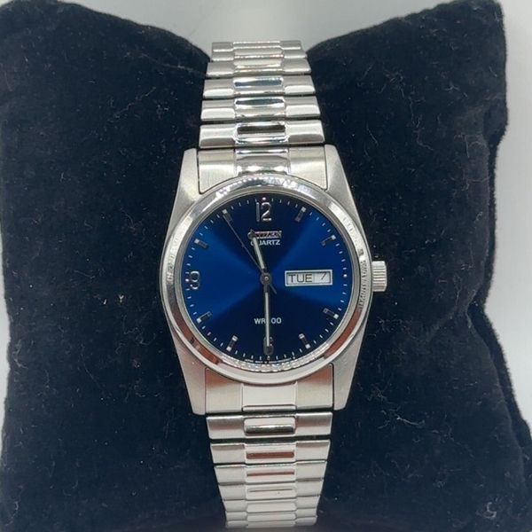 Citizen Menâ s 37mm Blue Face Watch Day Date Vintage Stretch Strap ...