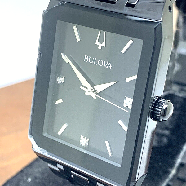 Bulova Men's Watch 98D164 Quartz Diamond Black Dial Steel Quartz ...