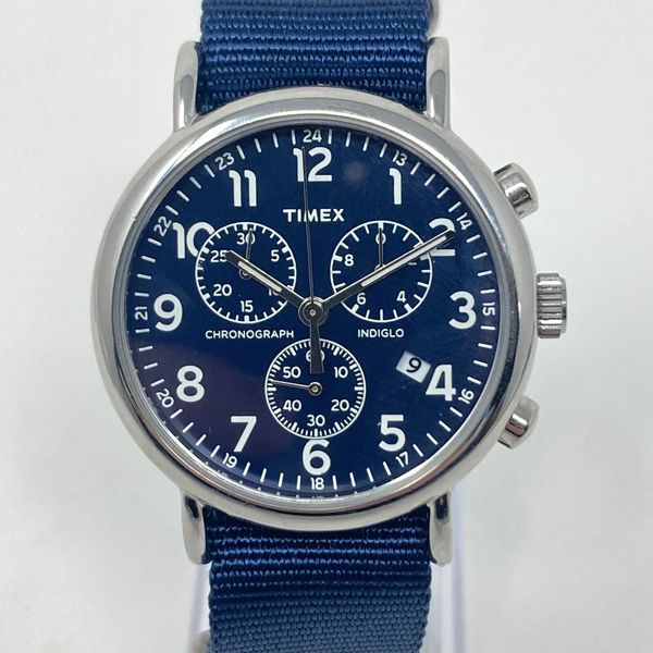 Timex Weekender Chronograph Watch Men 40mm Silver Tone Date Blue Dial ...