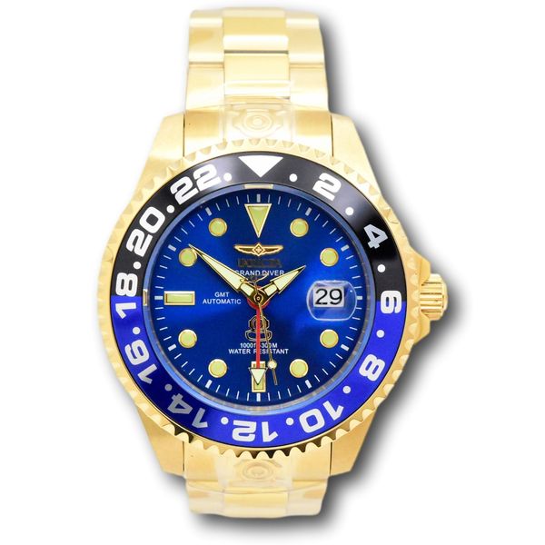 Invicta Grand Diver GMT Automatic Mens 47mm Blue Dial Gold Stainless ...