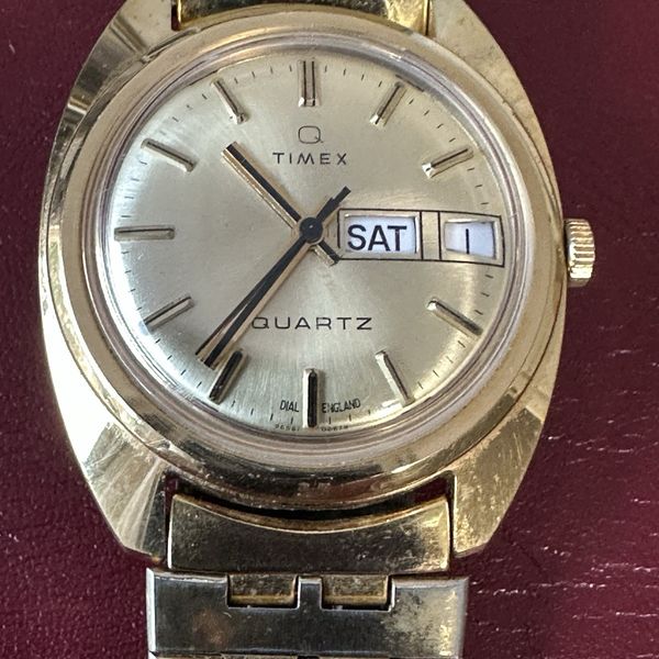 1978 Timex Q Gold Tone Mens Watch + Original Band England Dial New ...
