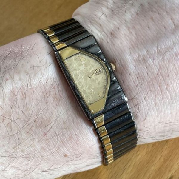 Vintage Seiko Rivoli Two Tone Gold Leaf Burl Dial Asymmetric Tank Watch ...